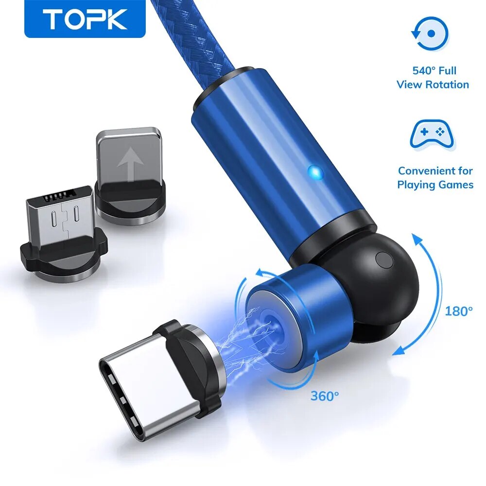 new style TOPK 540 Degree Roating Magnetic Cable Micro USB Type C Phone ...