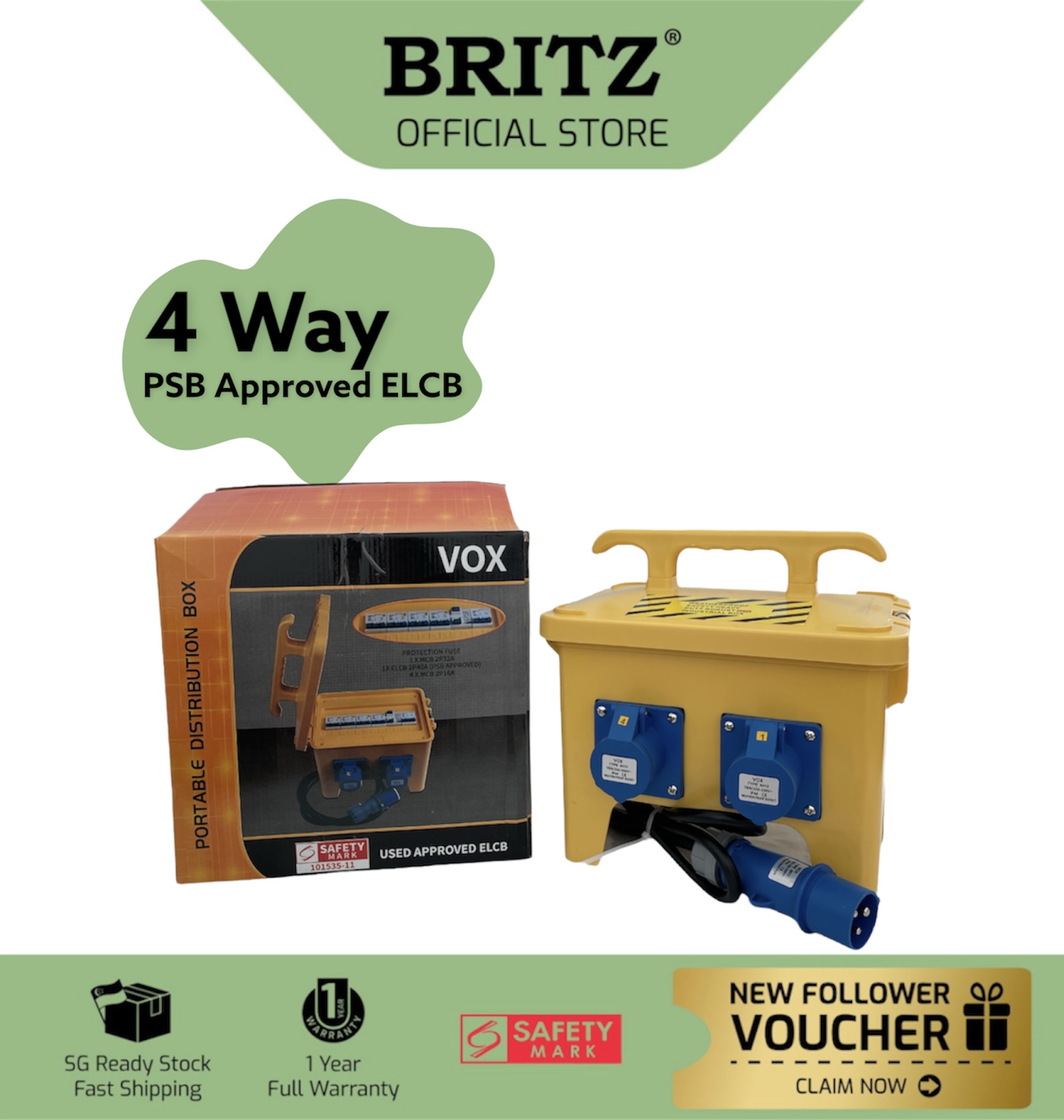 VOX 4 Way Portable Distribution Box with Safety Mark Approved ELCB ...