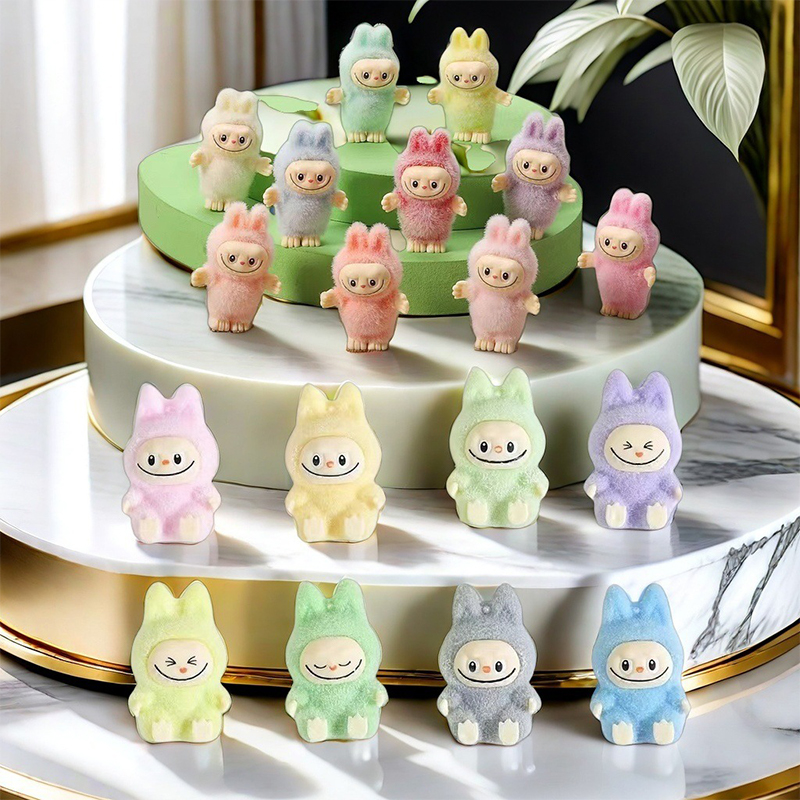 Cartoon Labubu Plush Doll Model Cute Flocking Doll Ornament Desktop ...