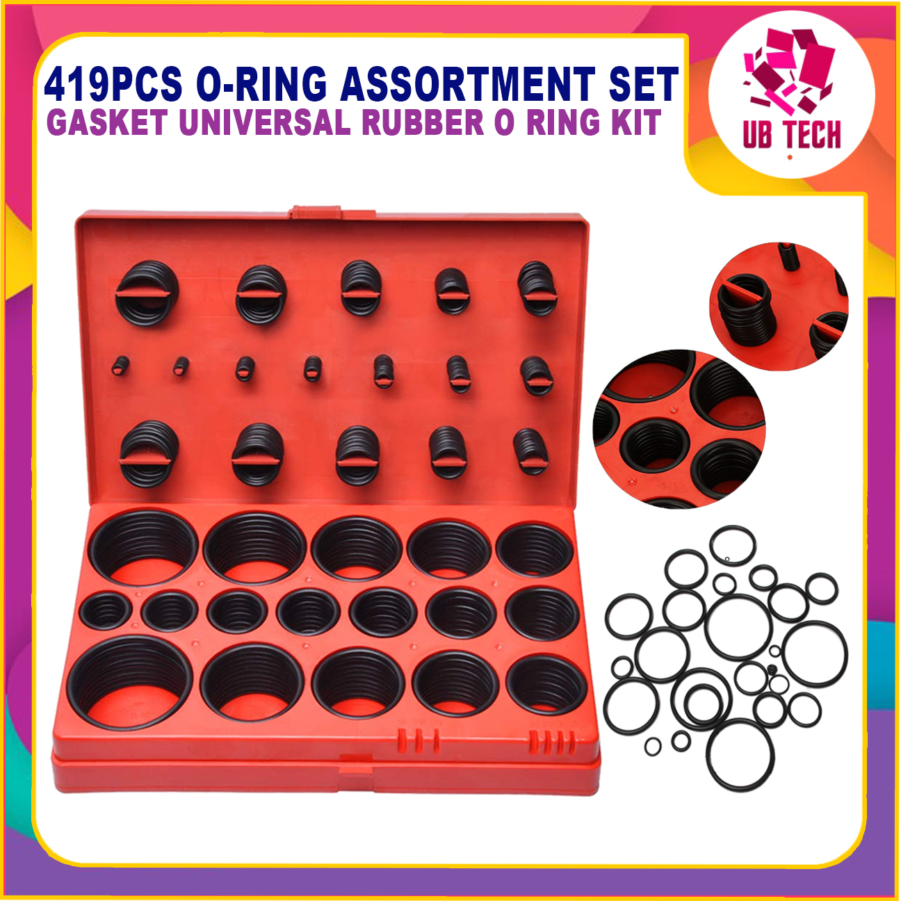 419pcs O-ring Assortment Set Seal Gasket Universal Rubber O Ring Kit ...