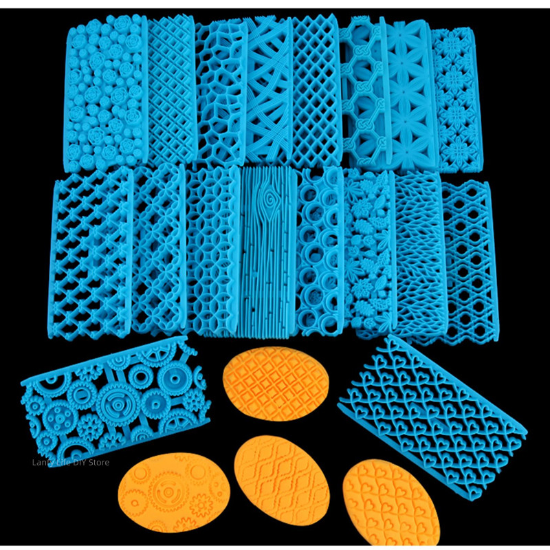 Polymer Clay Stamp Plastic Embossing Mold Leaves Rose Snowflake Bark ...