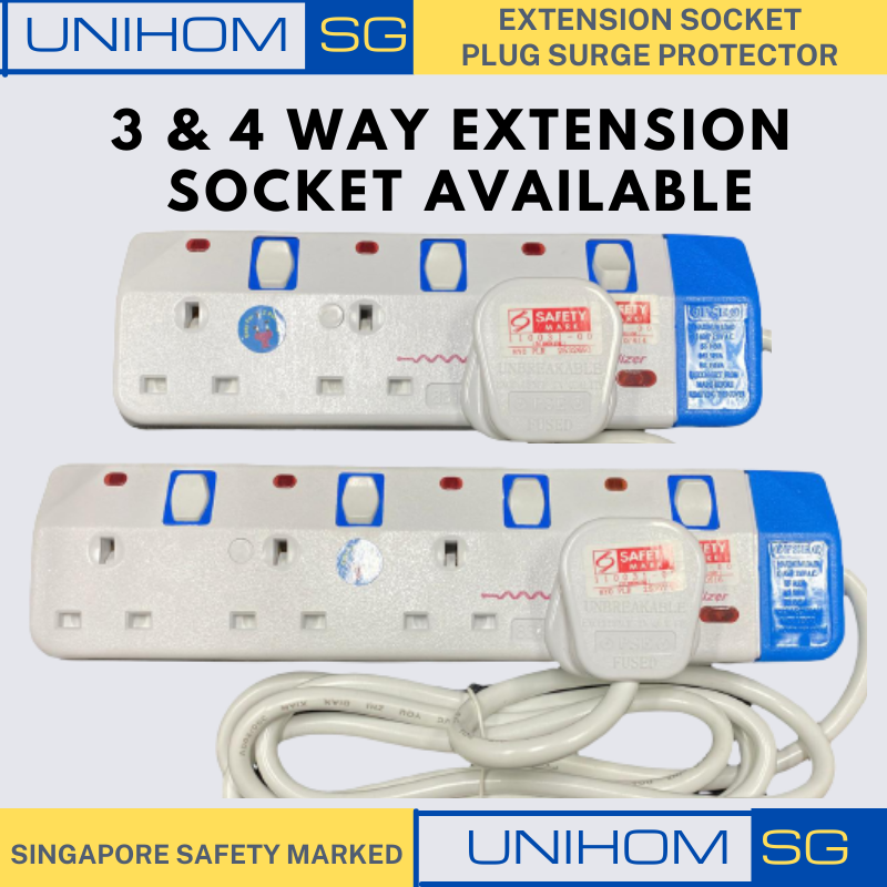 UnihomSG [ReadyStock] 3/4 Way Electrical Extension Socket Plug Surge ...