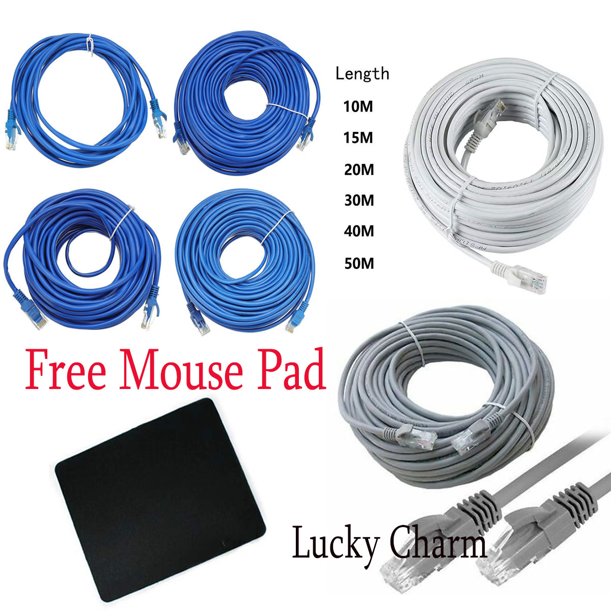 With Free Mouse Pad,5M 10M 15M 20M 30M 40M 50M CAT5E CAT5 RJ45 Ethernet ...