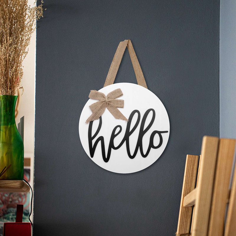OUMERY 12 Inches Welcome Wreath Hello Sign Front Door Decoration Round ...