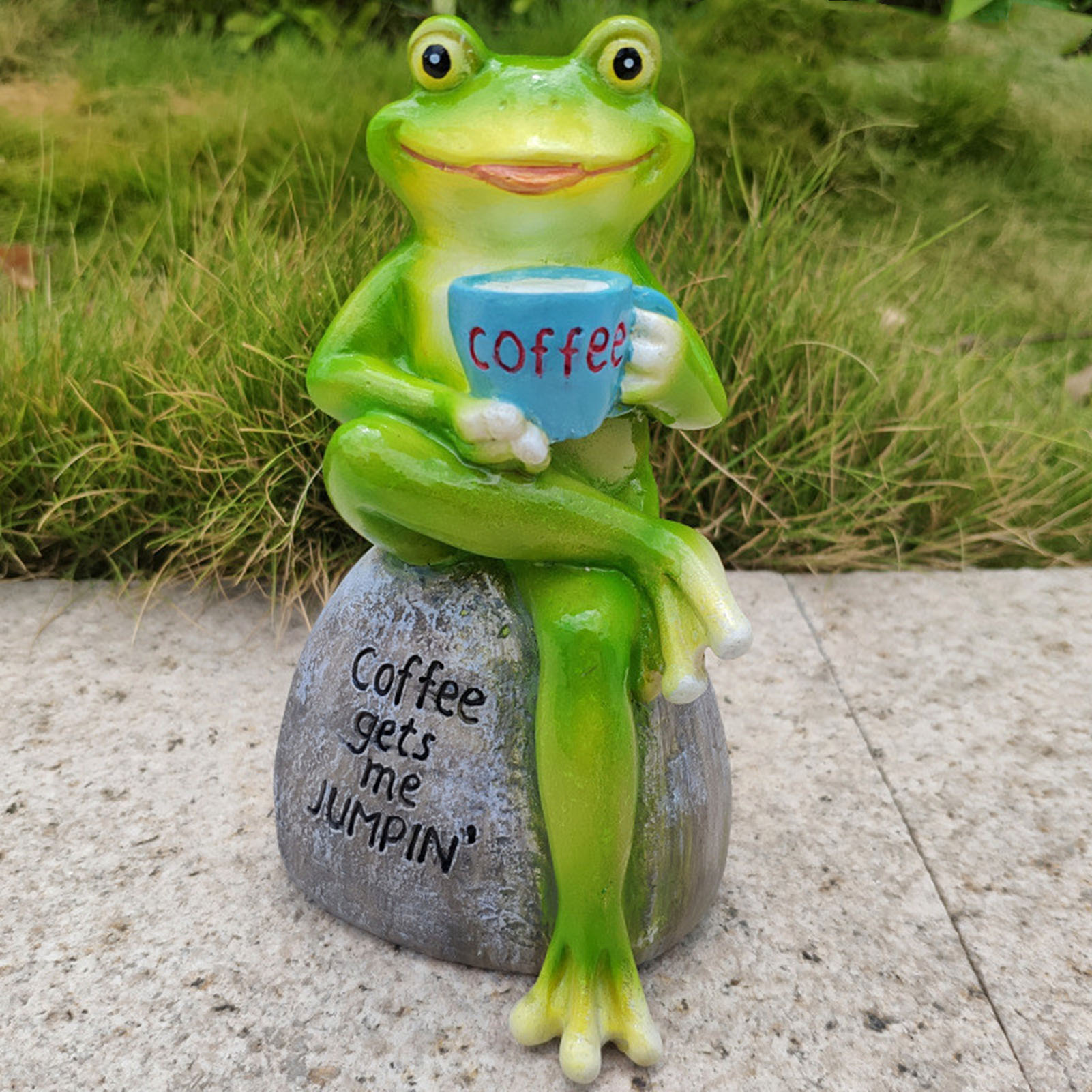 【Wildfolk Studio】Animal Design Statuary Frog Coffee Stone Garden Statue ...