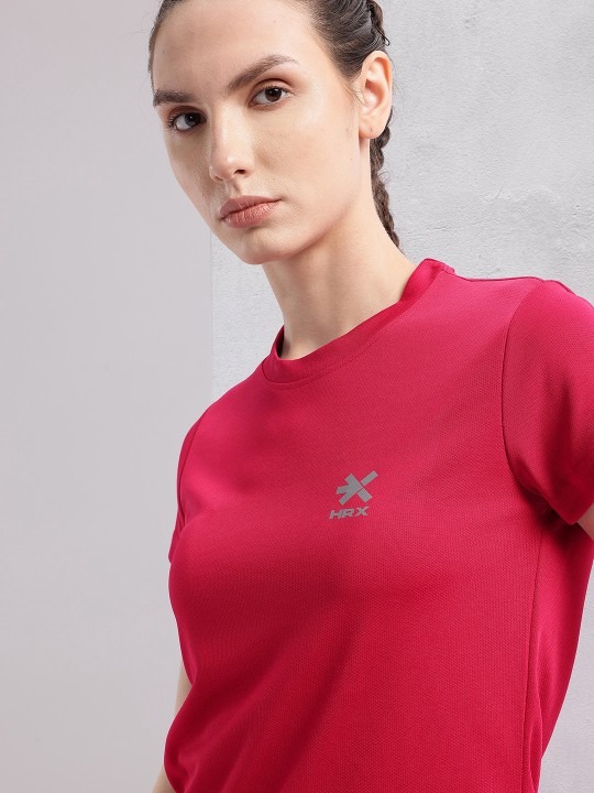 HRX By Hrithik Roshan Red Solid T-shirt with Brand Logo Detail For ...