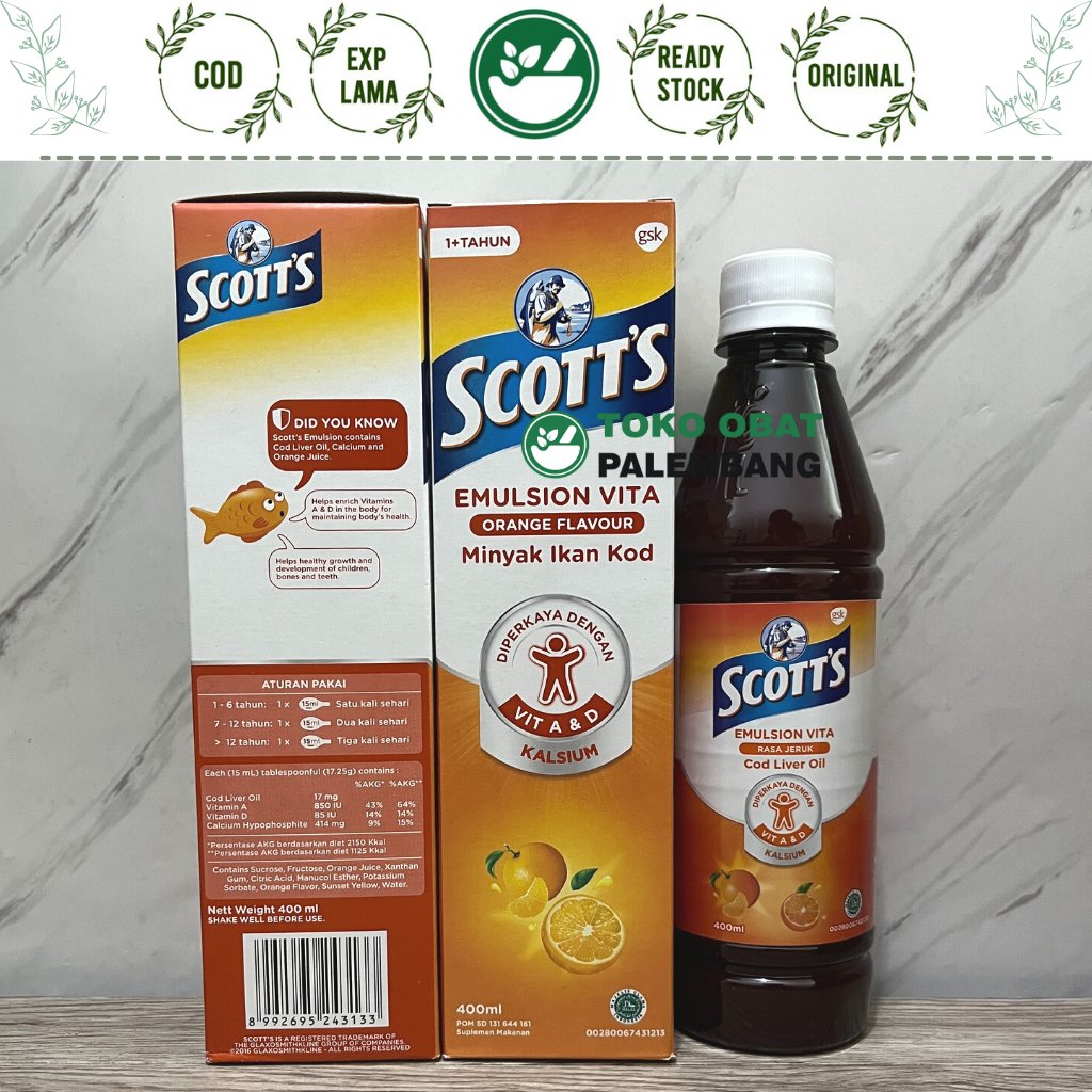 SCOTT'S EMULSION RASA JERUK 400ML VITA COD LIVER OIL / MINYAK IKAN KOD ...