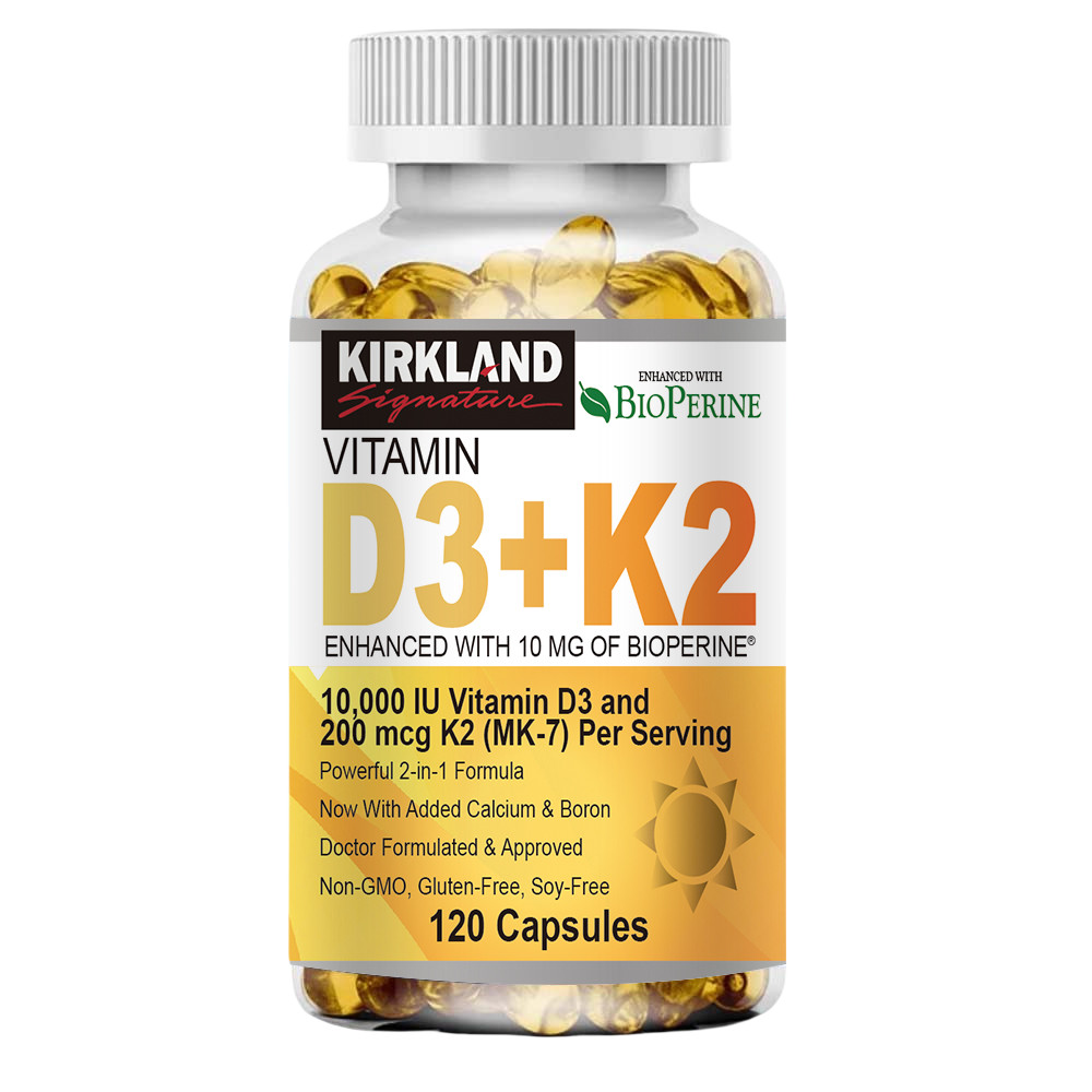 KIRKLAND Vitamin D3 K2 10000 IU D3 + 200 mcg K2 MK7 Immune Support ...