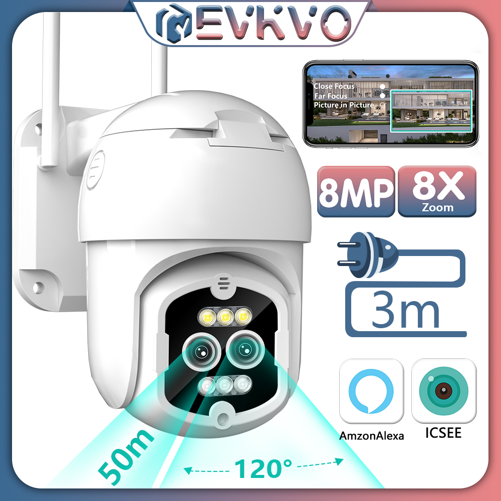 EVKVO [128GB] 8MP Dual Lens WiFi IP กล้อง8X ซูม Waterproor Night Vision ...