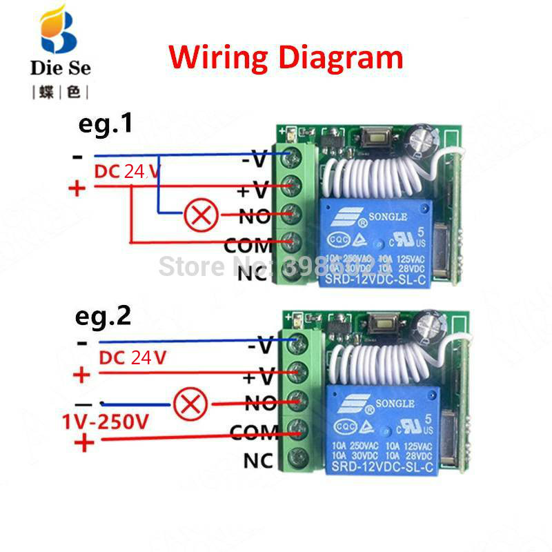 433mhz Rf Remote Control Dc 24v 1ch Relay Module For Garage/door/ /led ...