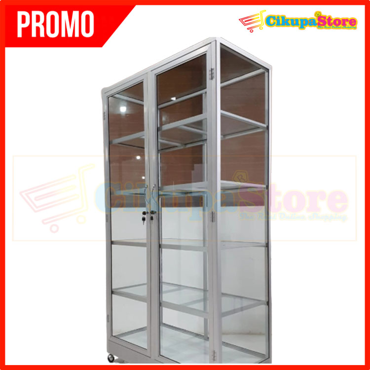 Lemari Etalase Serbaguna Silver 100x50 + Roda Kaca Putih Polos | Lazada ...