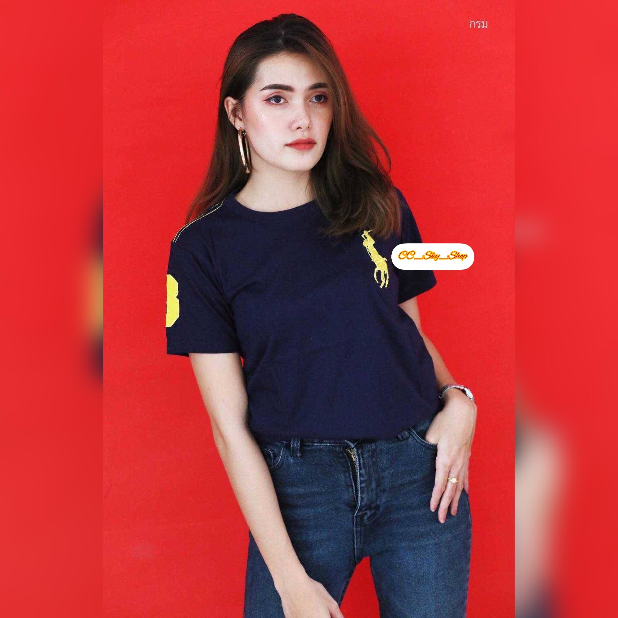 เสื้อยืดแขนสั้น POLO (รูปม้า) งานปักม้า-งานป้าย Cotton100% NO.R01 (SMLXL) - CC_Sky_Shops - ThaiPick