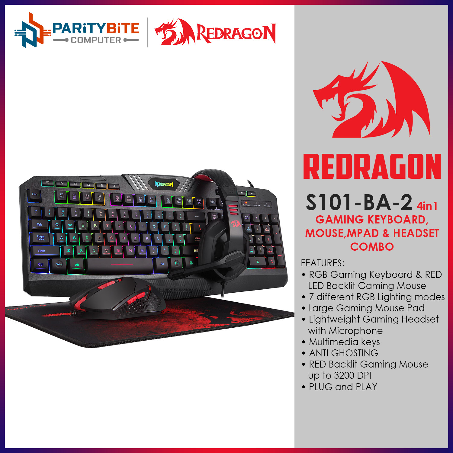 Redragon S101-BA Combo 4 in 1 ( Backlit Gaming Mouse, Gaming Keyboard ... Redragon S101-BA Combo 4 in 1 ( Backlit Gaming Mouse, Gaming Keyboard ...