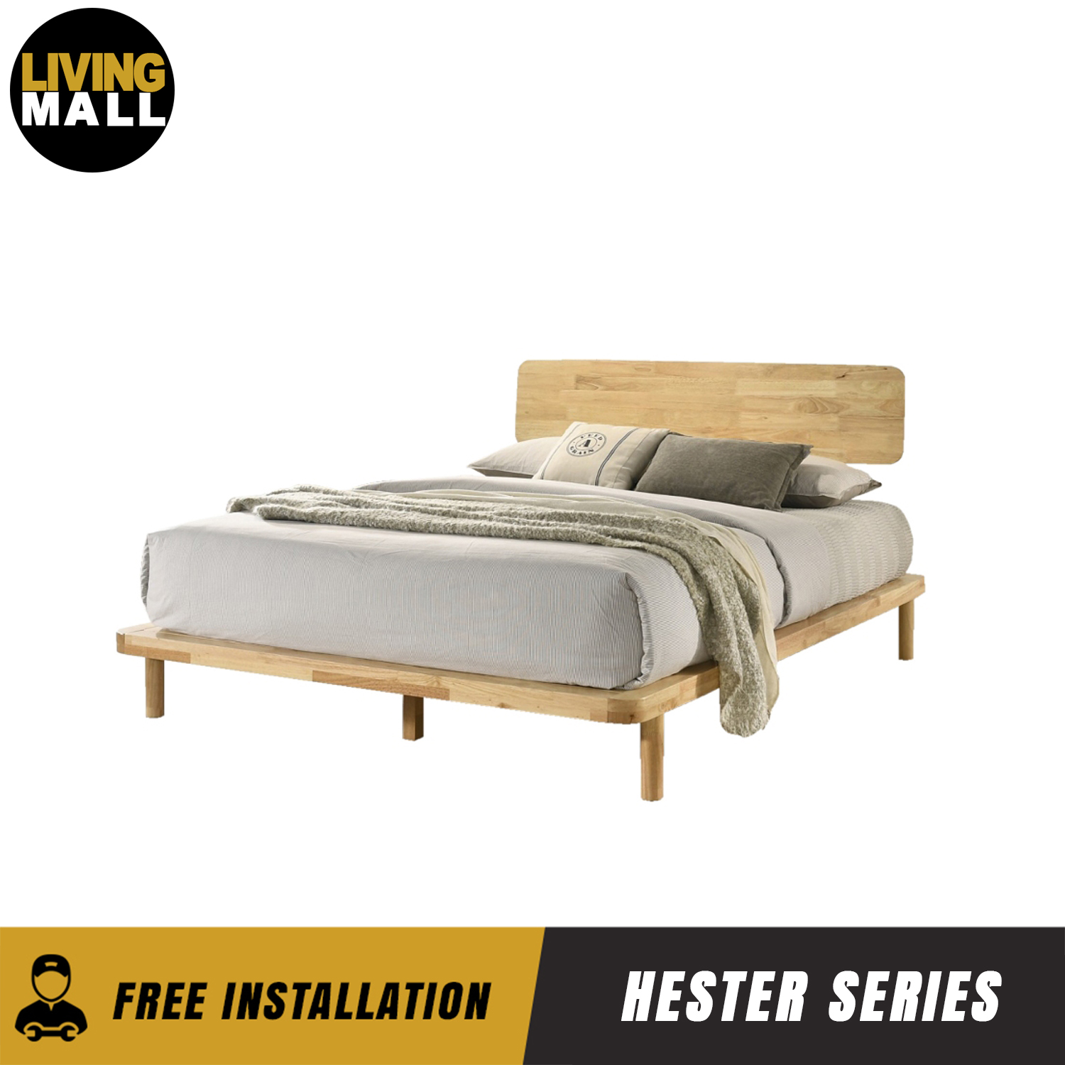 Living Mall Hester Series Queen/King Wooden Bed Frame Japanese Style ...