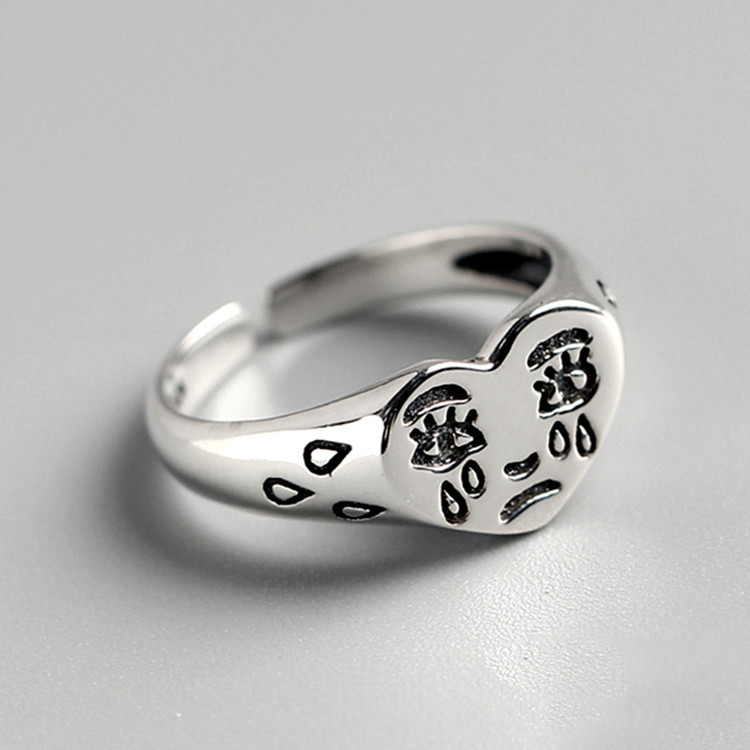 Simple Creative Sad Crying Face Love Ring Female Personality Retro Old ...