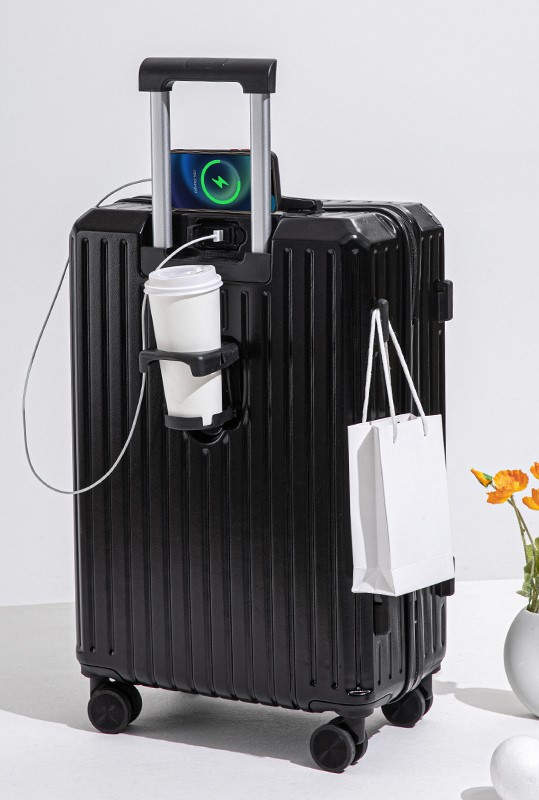 20 INCH HARD CASE LUGGAGE WITH BUILT IN LOCK USB PORT CUPHOLDER CABIN ...