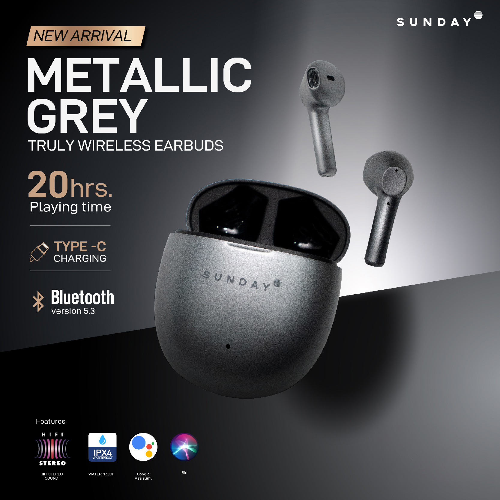 หูฟัง Sunday Metallic Grey TWS (รับประกัน 6 เดือน) By Jaymart - Jaymart ...