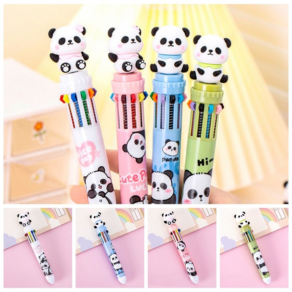 0.5mm Cartoon Panda Ballpoint Pen 10 In Cute Colorful Ink Gel Pen ...
