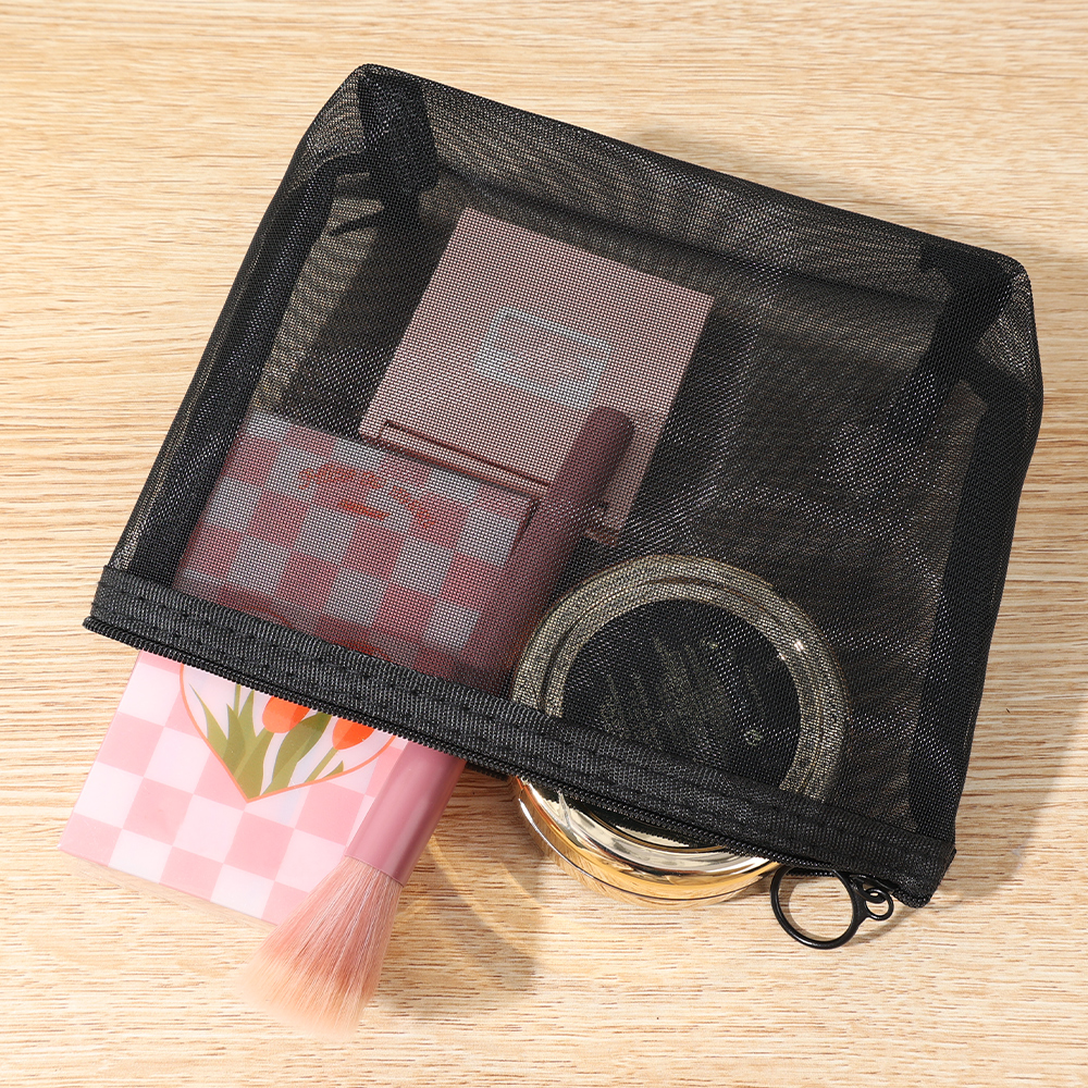 1/3pcs Black Makeup Bags Mesh Transparent Cosmetic Bag Organizer for ...