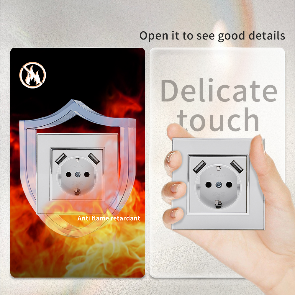 White Panel 250V With Ground Retardant USB Power Sockets Electrical ...