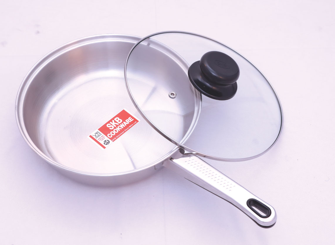 SKB Cookware Stainless Steel Fry Pans Frying Pan with Glass Lid 20cm ...