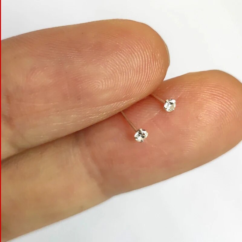 925 Sterling Silver 2mm Clear Crystal nose Stud Nose Piercing Pin body ...