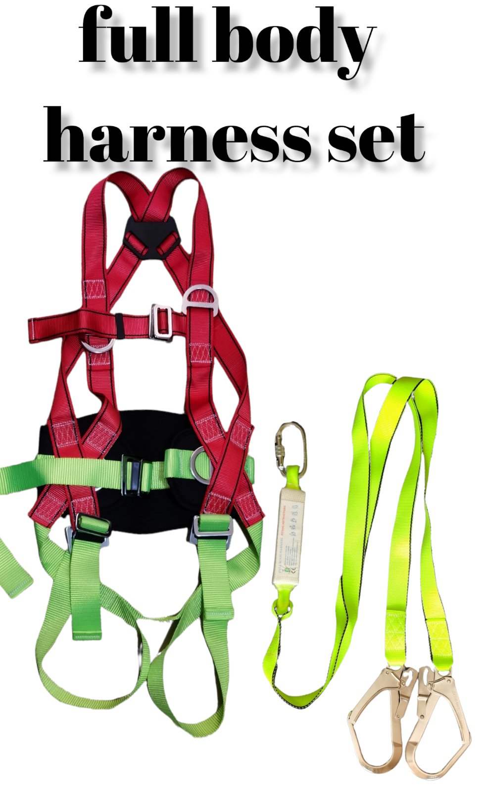 full body harness with back support and double hook with absorber set ...