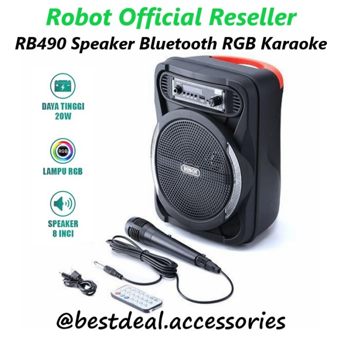 Robot RB450 Portable Bluetooth Speaker RGB Karaoke + Mic + Remote ...