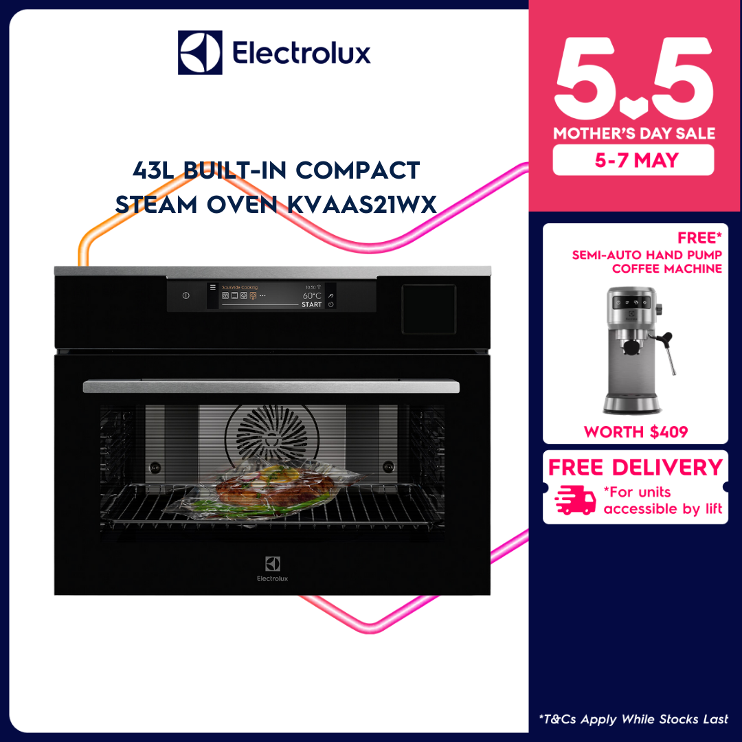 Electrolux KVAAS21WX 60cm UltimateTaste 900 Built-in Compact Steam Oven With 43L Capacity with 2 ...