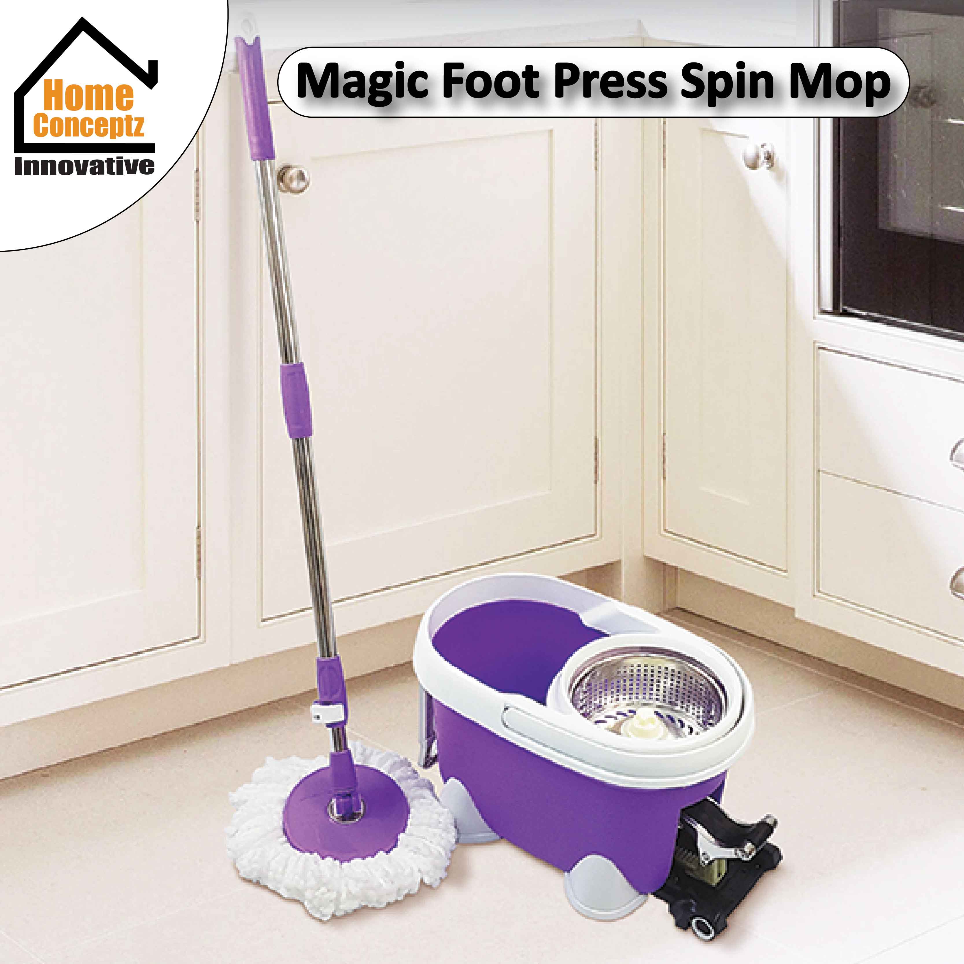 Magic Foot Press Spin Mop with Stainless Steel Dehydrator Basket Random ...