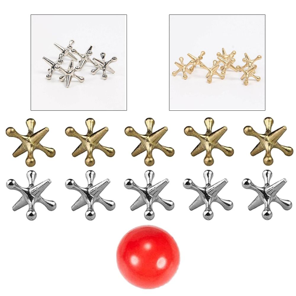 11pcs/set Play Jacks Board Game Toned Metal Jacks with Red Rubber ...