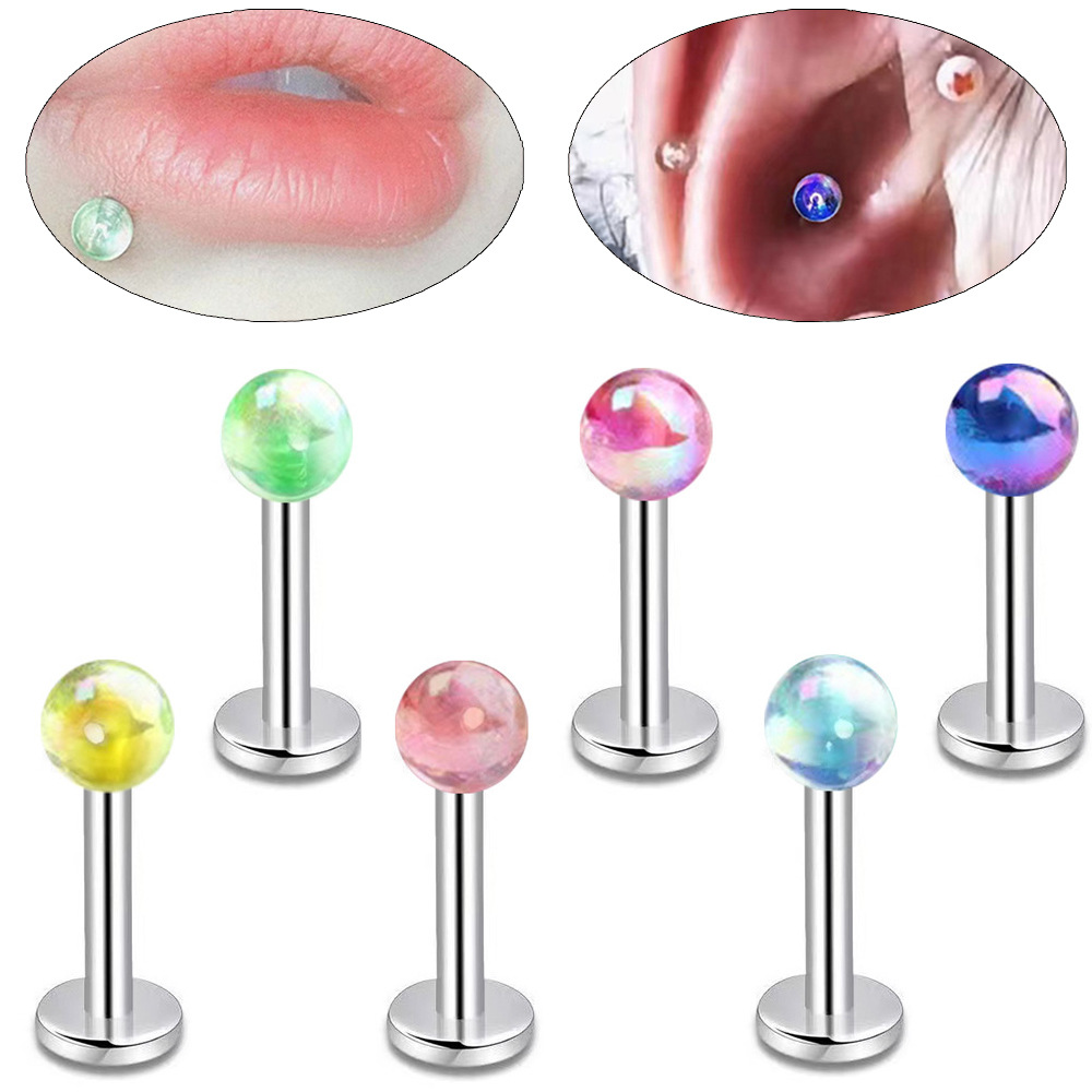 Acrylic Laser Ball Lip Nail T-shaped Flat Bottom Ear Nail Ear Bone Nail ...
