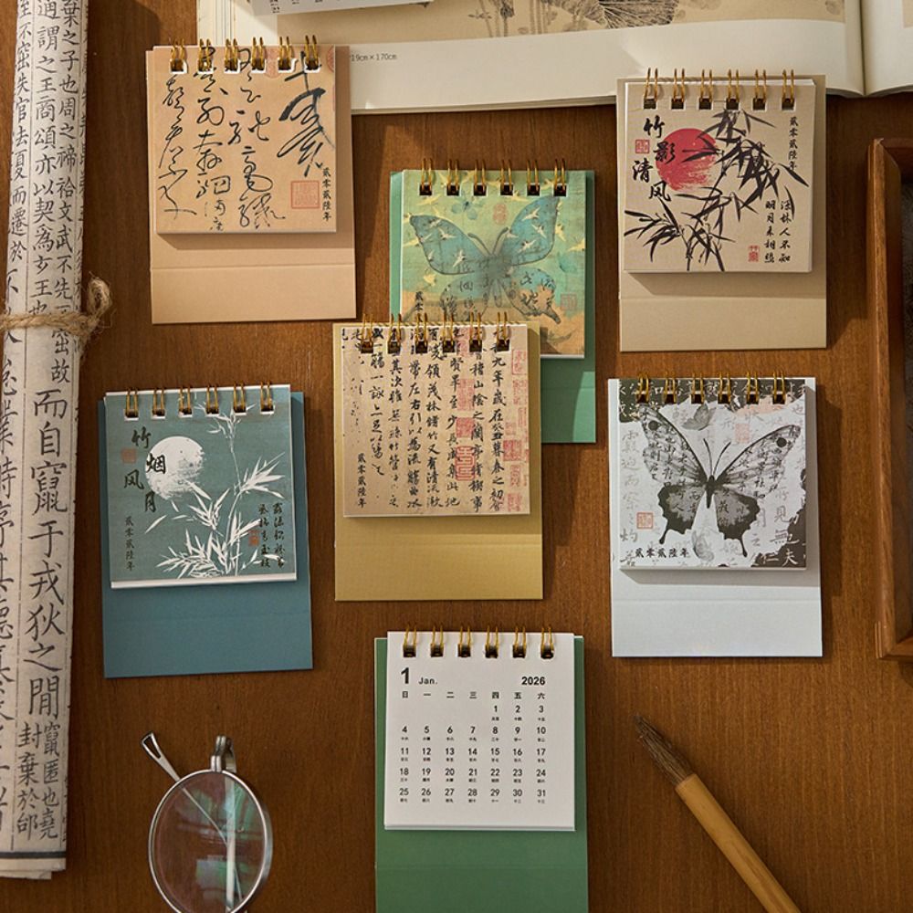 Kid Gift Month Date Display 2026 Mini Desk Calendar Ink Wash Painting ...