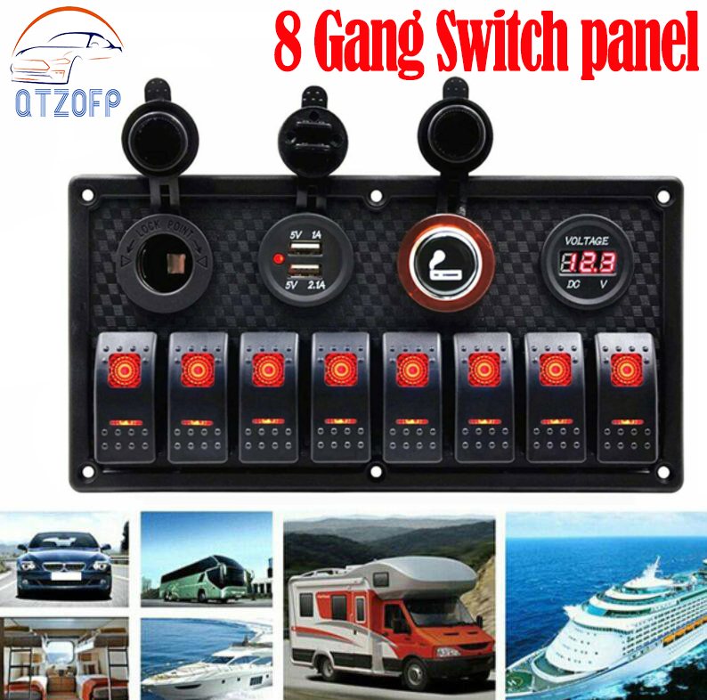 8 Gang Rocker Switch Panel LED Light Fuse Box Control Car Marine Boat ...