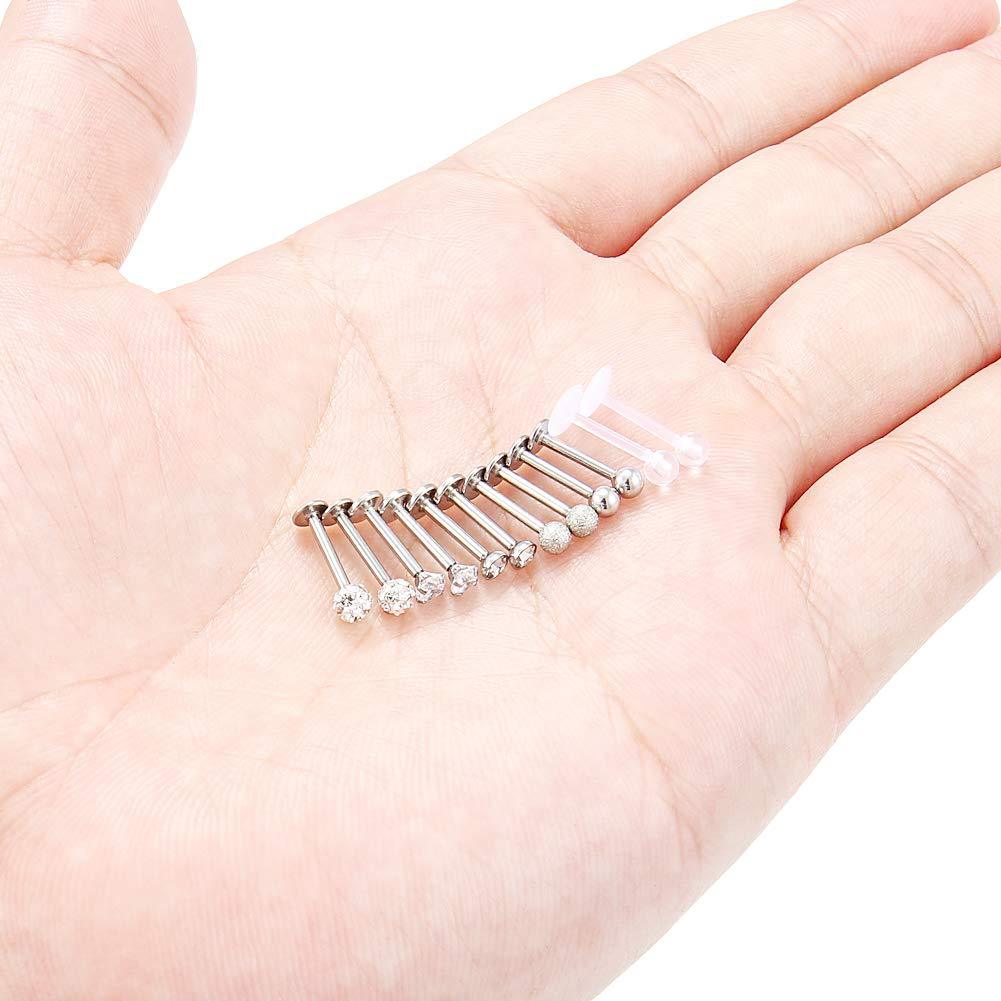 【Top Picks】12-piece set of lip studs stainless steel acrylic soft rod ...