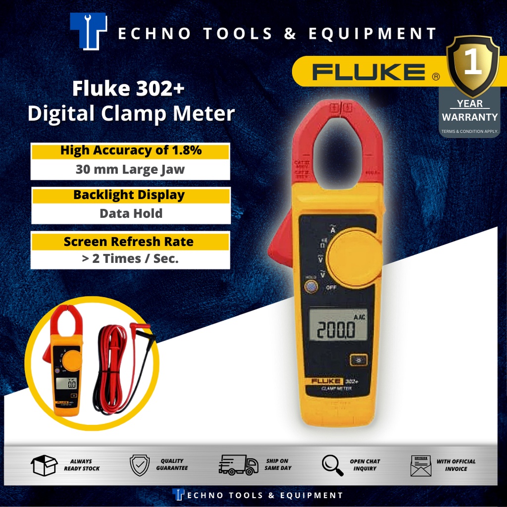 Fluke 302+ CAT III Digital Clamp Meter, FK302+ AC current measurements ...