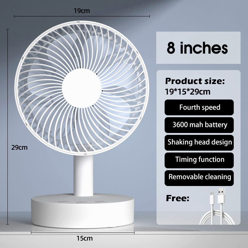 Auto Oscillation Desk Fan 3600mAh Wireless USB Fan 4 Speeds Wind ...