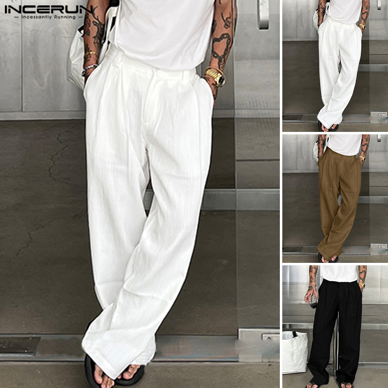 INCERUN Men's Trousers Fashion Casual Loose Straight Leg Long Pants ...