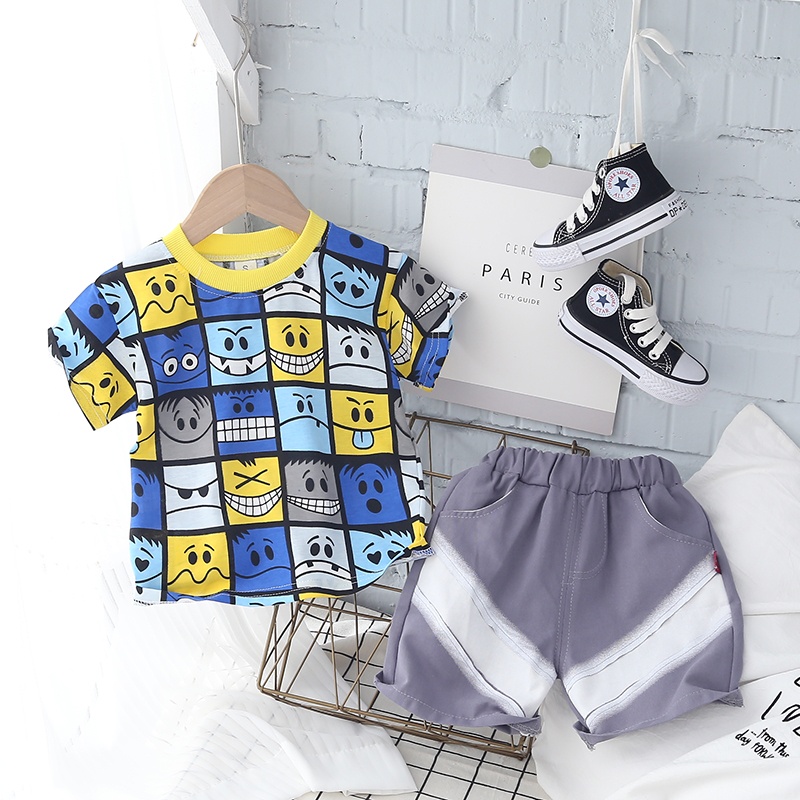 ชุดสูทเด็กผู้ชาย0-5ปีเด็กแขนสั้นผ้าฝ้าย100% สำหรับฤดูร้อนเสื้อยืดหน้า ...