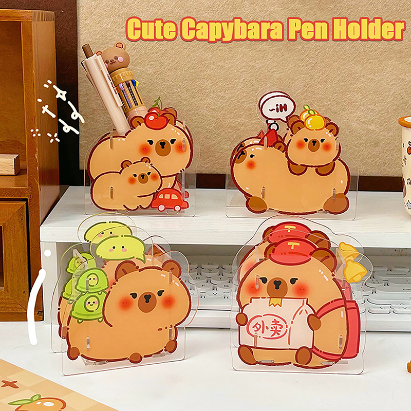 Cute Cartoon Acrylic Capybara Pen Holder Multifunctional Desktop Large ...