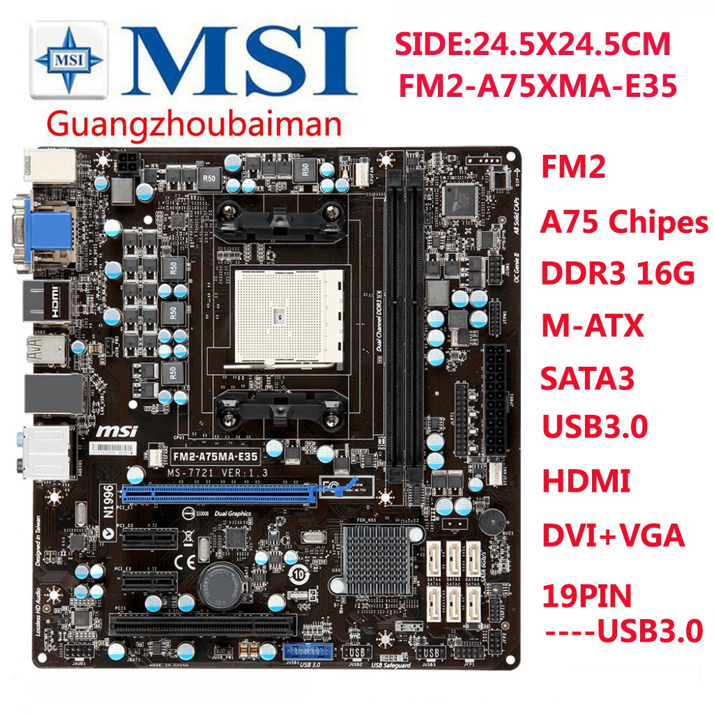 Used MSI A88XM-E45 V2 A88XM-E35 / FM2-A85XMA-E35 P33 / FM2-A75MA-E35 Motherboard Micro ATX DDR3 ...