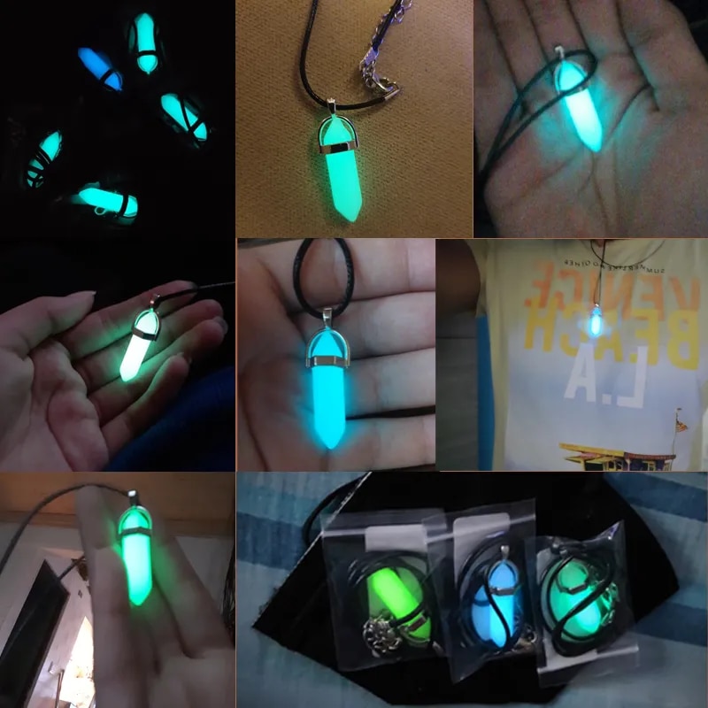 Dark Luminous Stone Fluorescent Hexagonal Column Necklace Natural ...
