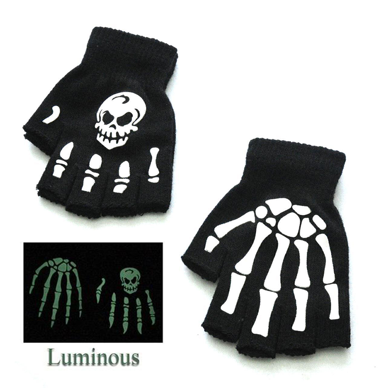 Fashion Halloween Style Gloves Luminous Horror Skull Bone Skeleton Half ...