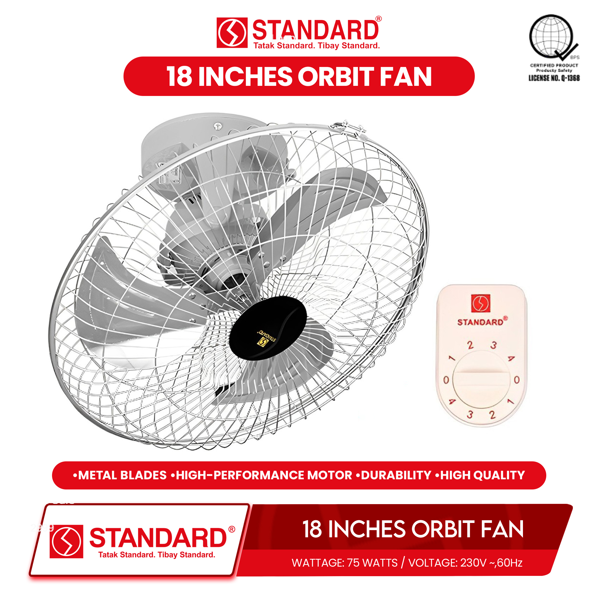 Standard Orbit Fan 18" 75W 4 Metal Blade - Gold Mind Everyday Low Price ...