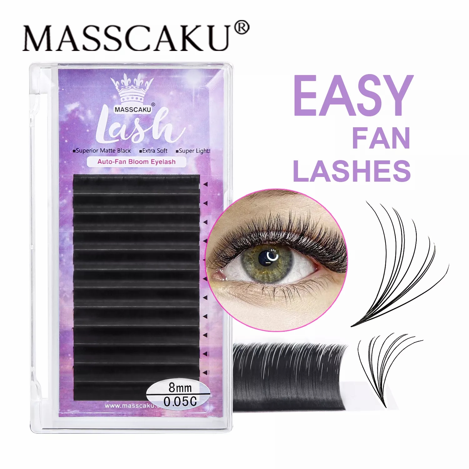 MASSCAKU Make-up Super Long Easy Fanning False Lashes 8-20mm Fast ...