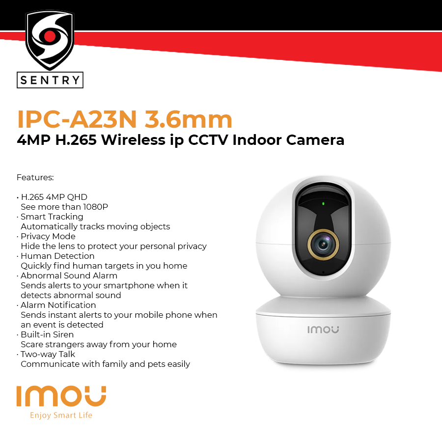 IMOU Smart camera IPC-A23N Indoor Wireless 3.6mm 2MP & 4MP H.265 Wi-Fi ...