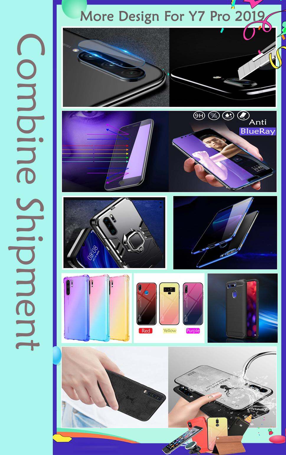 tzmar for Huawei Y7 Pro 2019 Rainbow Aurora Anti-Shock Case Cover Back ...
