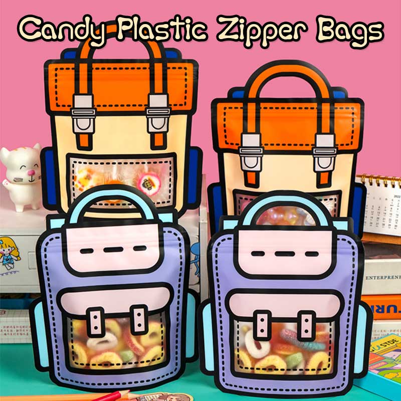 1Pcs Creative School Bags Shape Cookie Candy Plastic Zipper Bags Snack ...