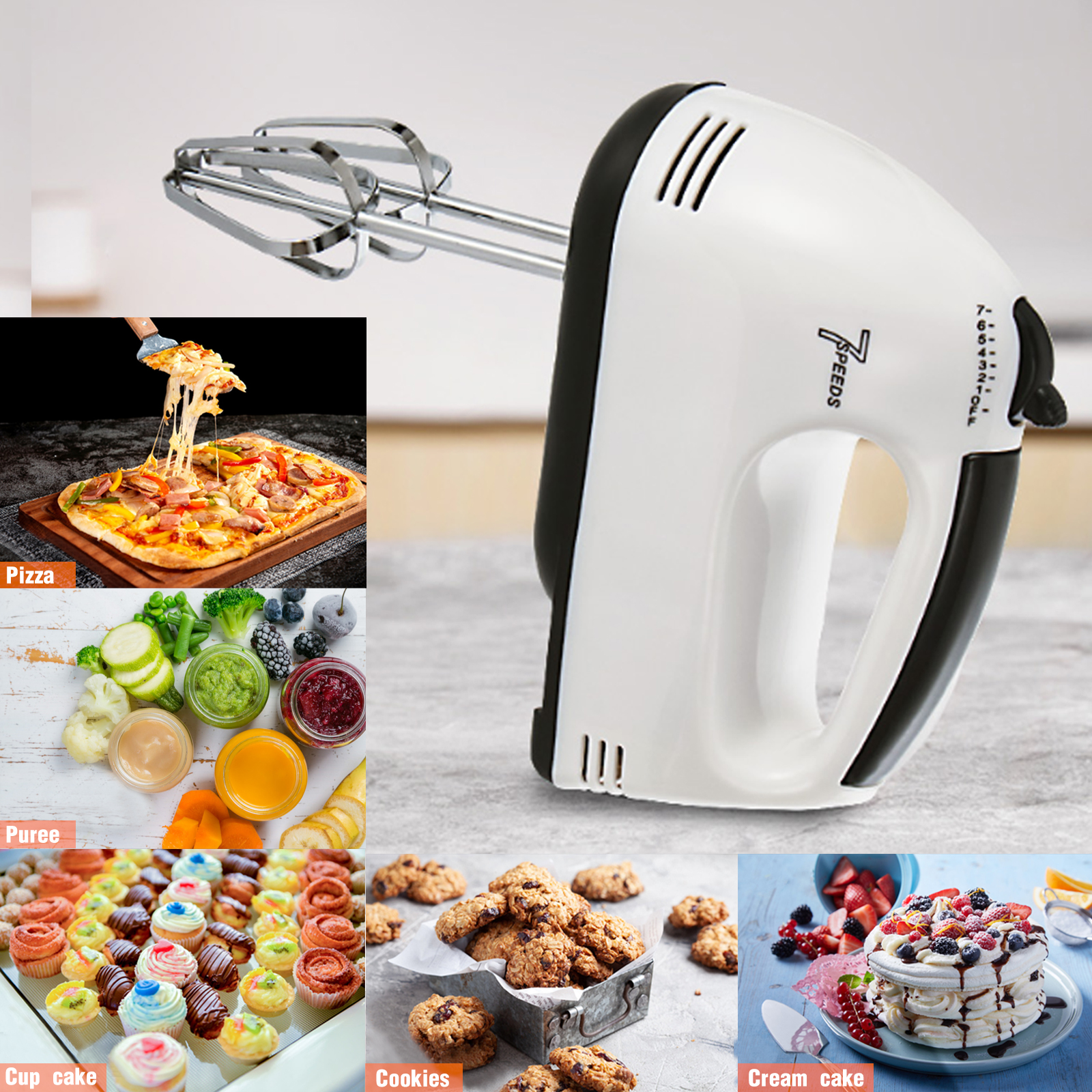 【3d41dddf】Handheld Electric Mini 7 Speed Dough Mixer Food Blender ...