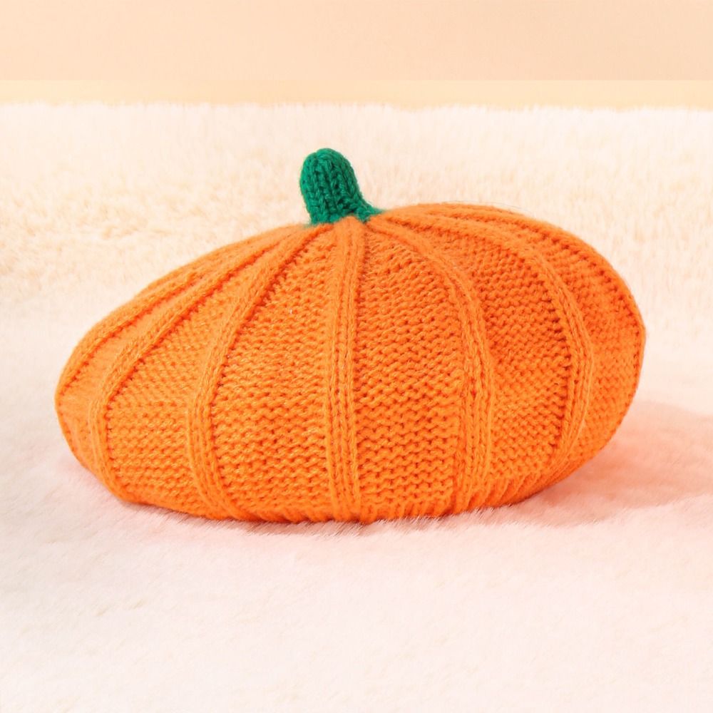 Cute Orange Pumpkin Beret Painter Hat Octagonal Cap Knitted Hat Artist ...
